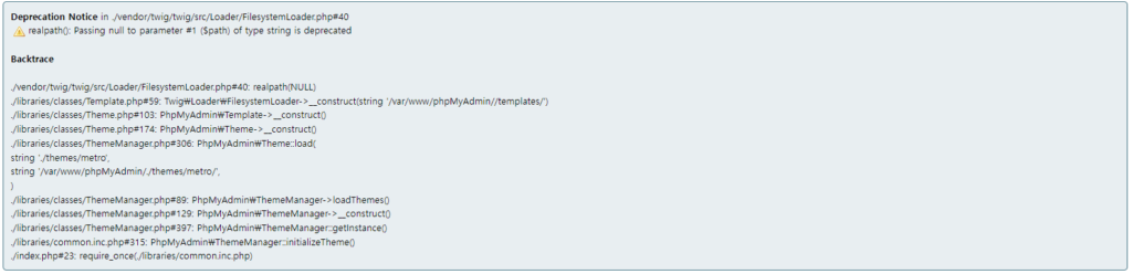 phpMyAdmin error deprecation notice in . vendor twig twig src loader ...
