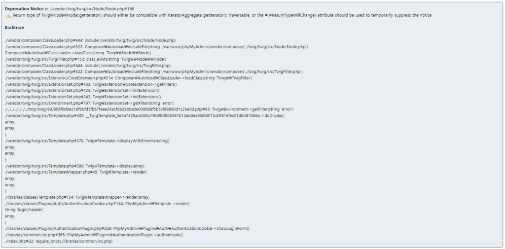 phpMyAdmin error deprecation notice in . vendor twig twig src loader ...